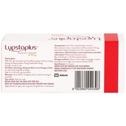 Lypstaplus 10/10mg trị tăng cholesterol máu nguyên phát