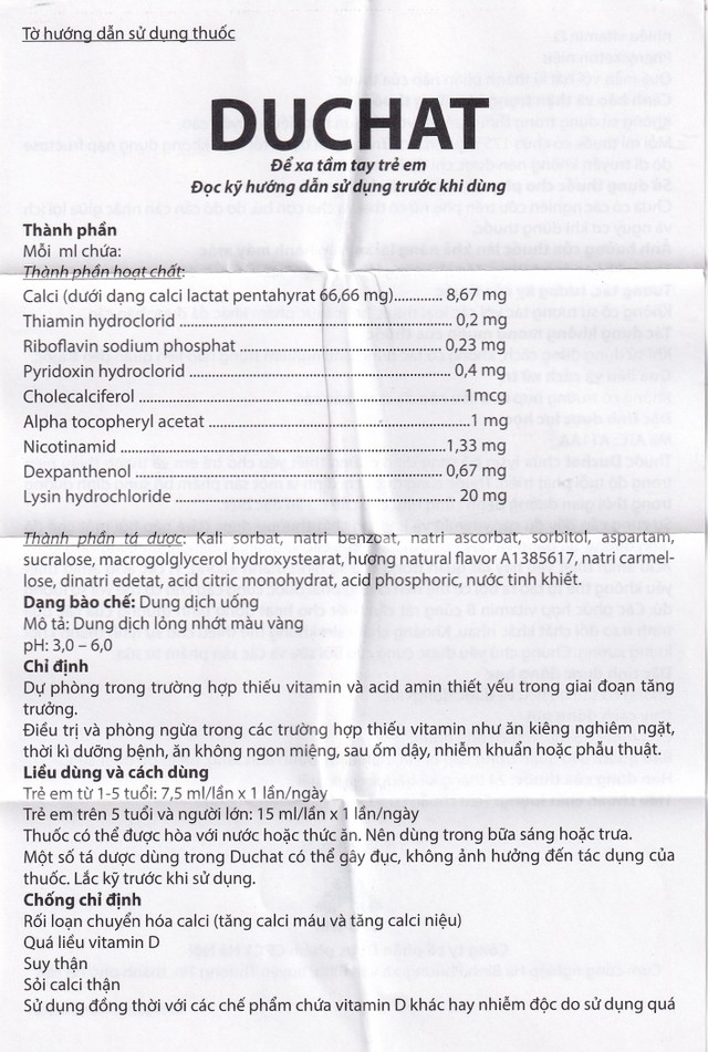 Thuốc Duchat phòng, trị thiếu vitamin, acid amin (20 ống x 7.5ml)
