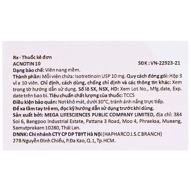 Acnotin 10mg: Thuốc điều trị mụn trứng cá nặng (3 vỉ x 10 viên)