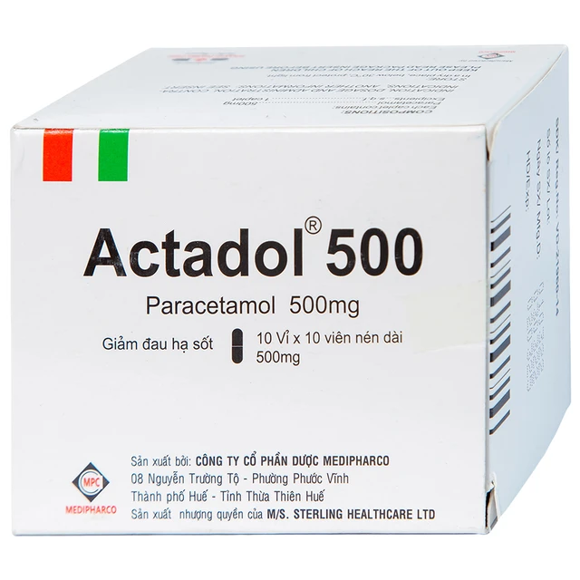 Thuốc Actadol 500Mg điều trị giảm đau hạ sốt (10 vỉ X 10 viên)