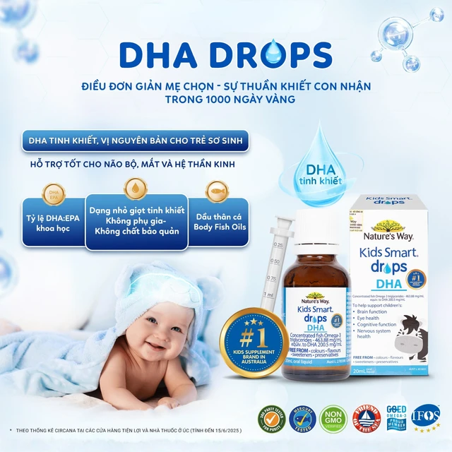Nature's Way Kids Smart Drops DHA cho bé phát triển não bộ