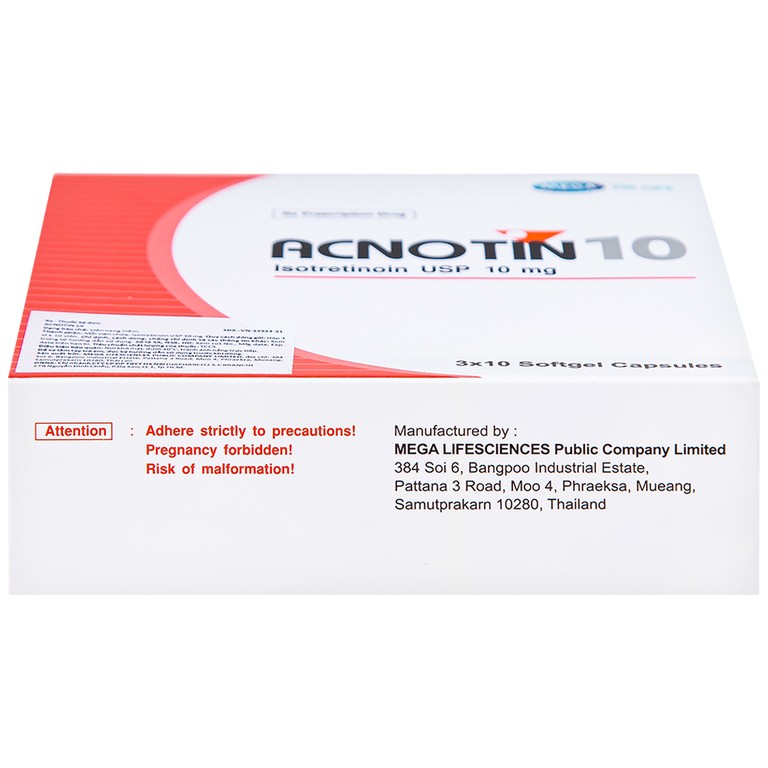 Acnotin 10mg: Thuốc điều trị mụn trứng cá nặng (3 vỉ x 10 viên)