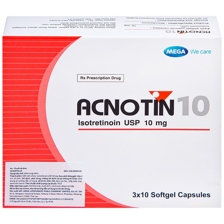 Acnotin 10mg: Thuốc điều trị mụn trứng cá nặng (3 vỉ x 10 viên)