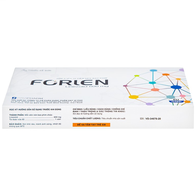 Forlen 600mg thuốc điều trị nhiễm khuẩn (2 vỉ x 10 viên)