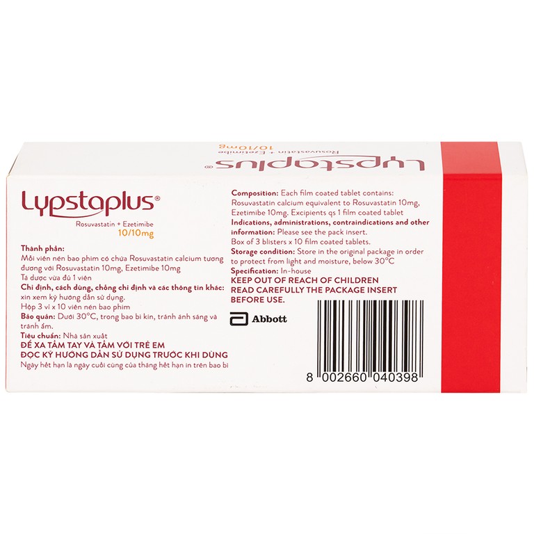 Lypstaplus 10/10mg trị tăng cholesterol máu nguyên phát
