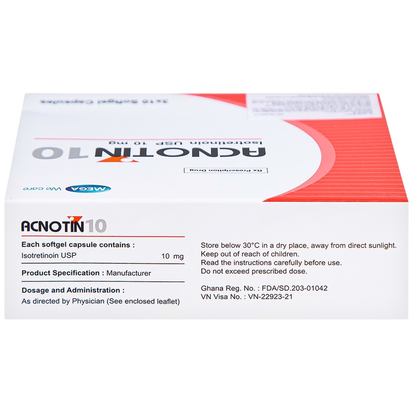 Acnotin 10mg: Thuốc điều trị mụn trứng cá nặng (3 vỉ x 10 viên)