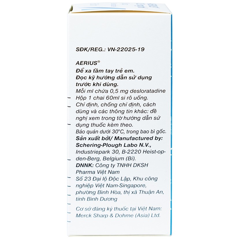 Siro Aerius 0.5 mg/ml điều trị viêm mũi dị ứng (Chai 60ml)