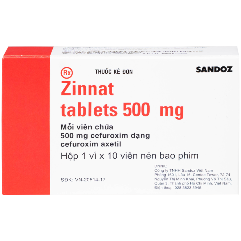Thuốc Zinnat tablets 500mg Sandoz điều trị những nhiễm khuẩn do vi ...