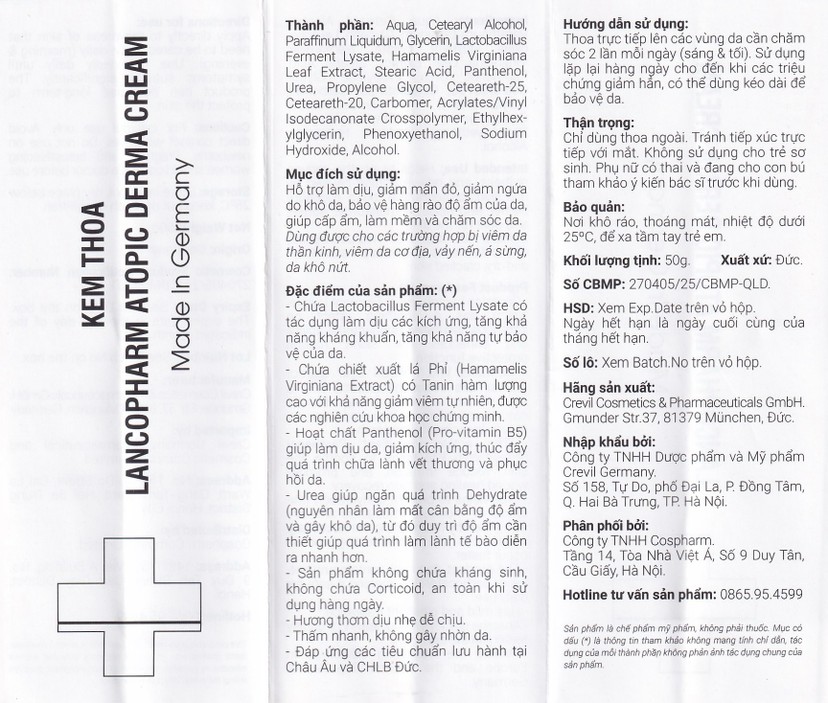 Kem dưỡng ẩm Atopic Derma Cream Lancopharm 50g