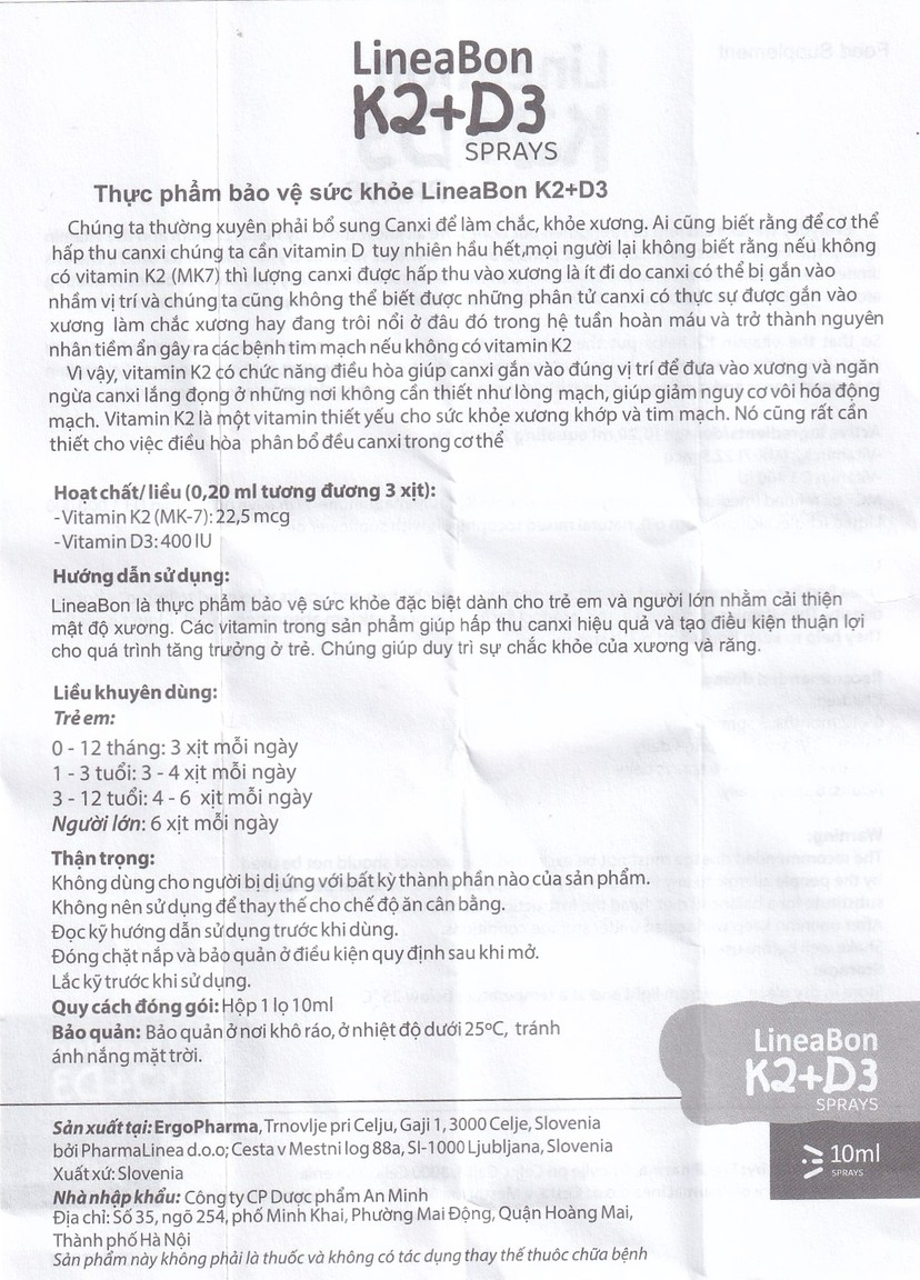 LineaBon K2+D3 10ml bổ sung Vitamin D3K2, canxi