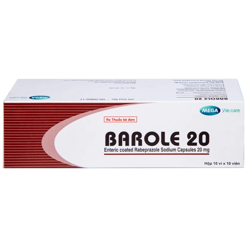 Barole 20mg: Thuốc trị viêm loét, trào ngược dạ dày (100 viên)