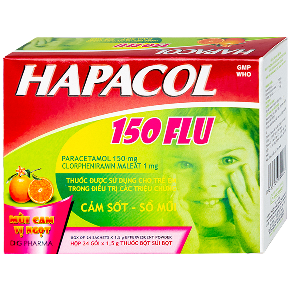 Thuốc bột Hapacol 150 Flu vị cam giảm đau, hạ sốt (24 gói)