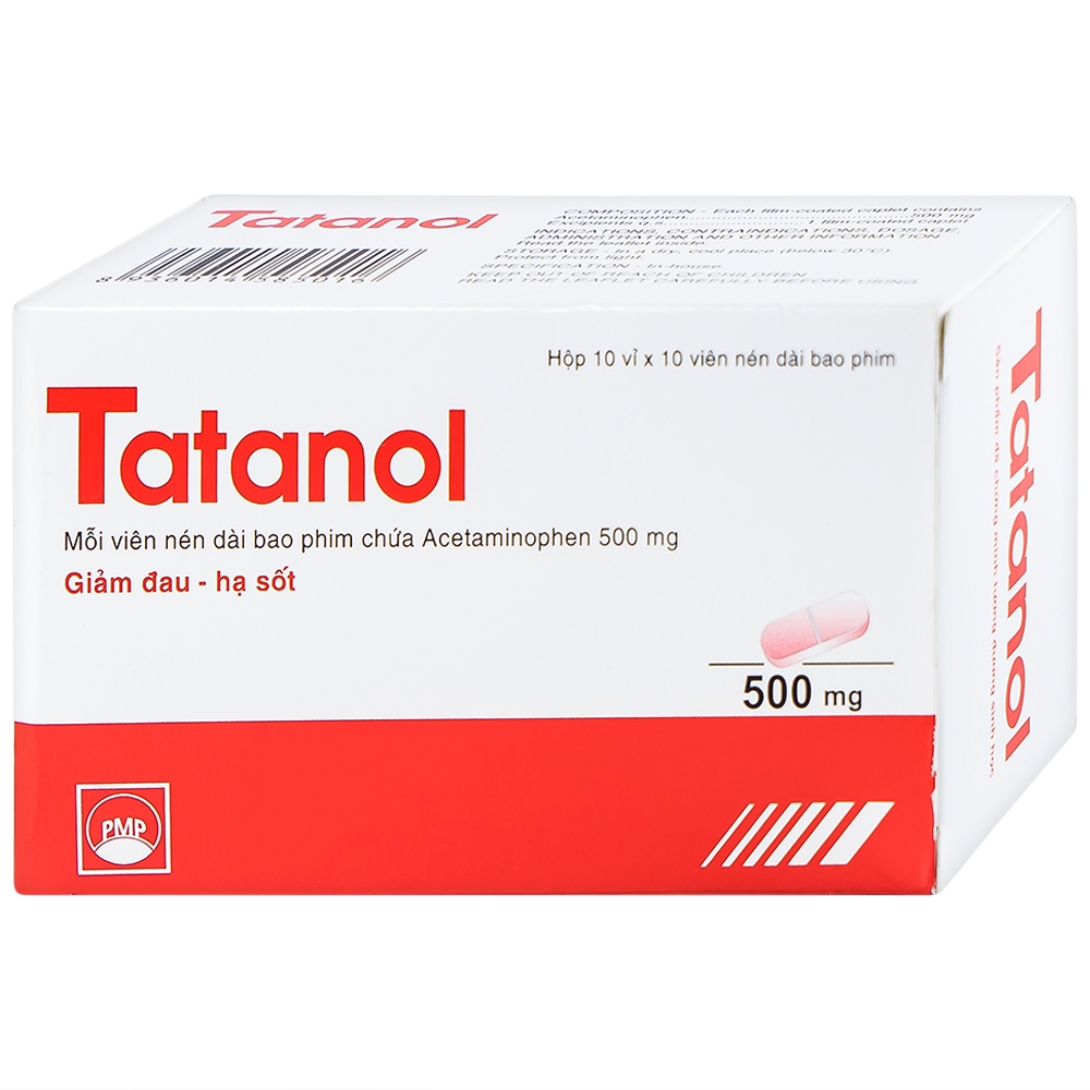 Tatanol 500mg giảm đau, hạ sốt từ nhẹ đến vừa (10 vỉ x 10 viên)