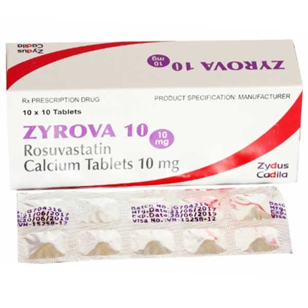 Thuốc Zyrova 10mg điều trị Cholesterol cao trong máu (100 viên)