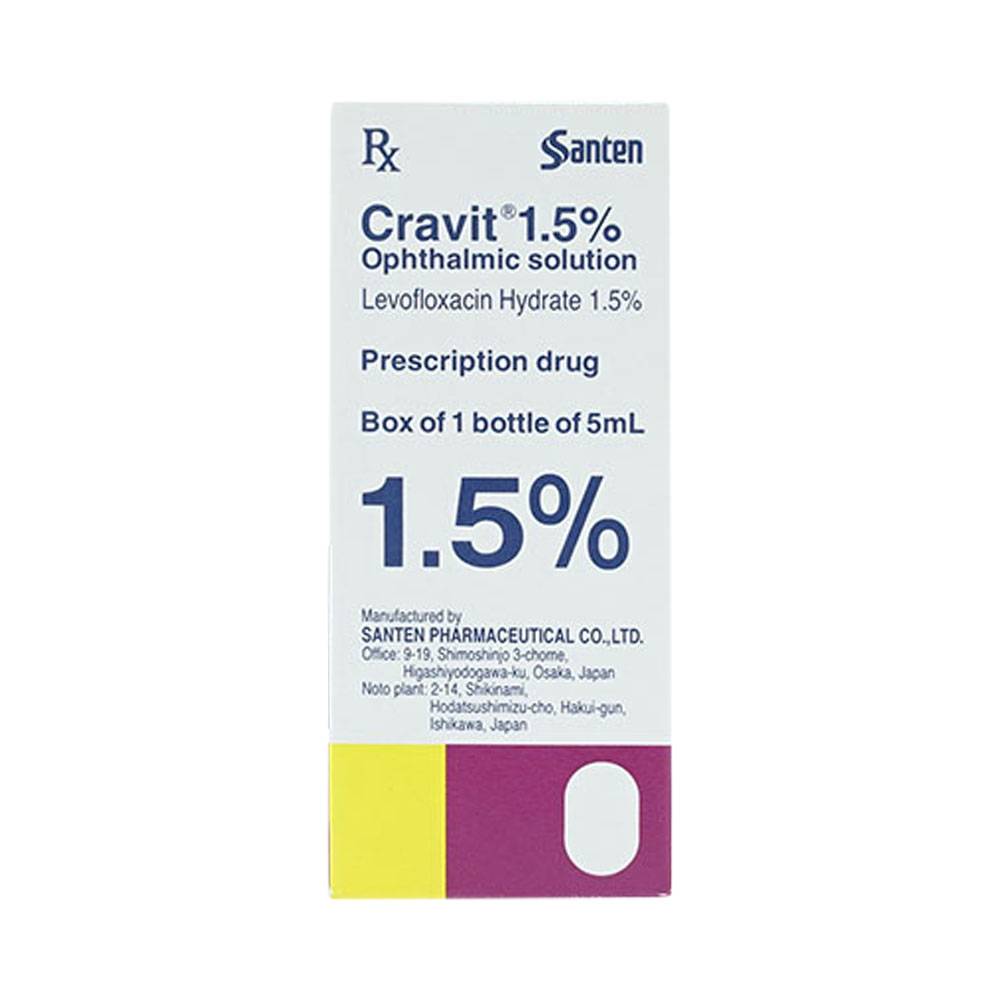 Thuốc nhỏ mắt Cravit 1.5% Santen điều trị viêm bờ mi, viêm túi lệ, lẹo ...