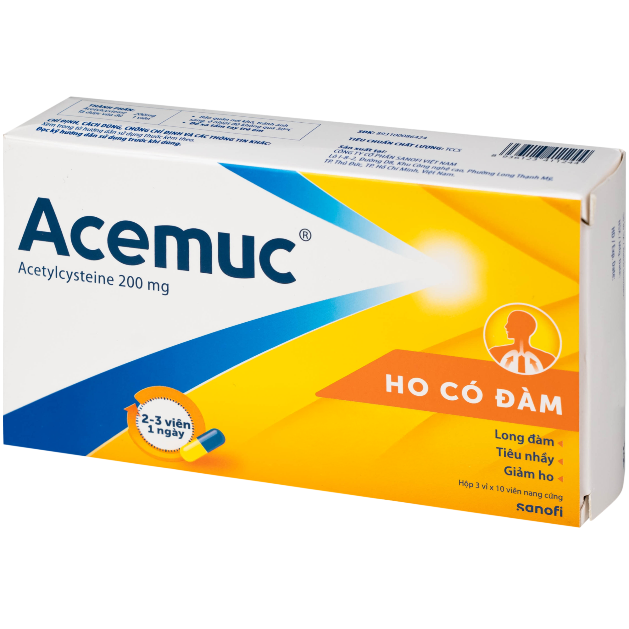 Acemuc 200mg viên Sanofi tiêu nhầy (3 vỉ x 10 viên)