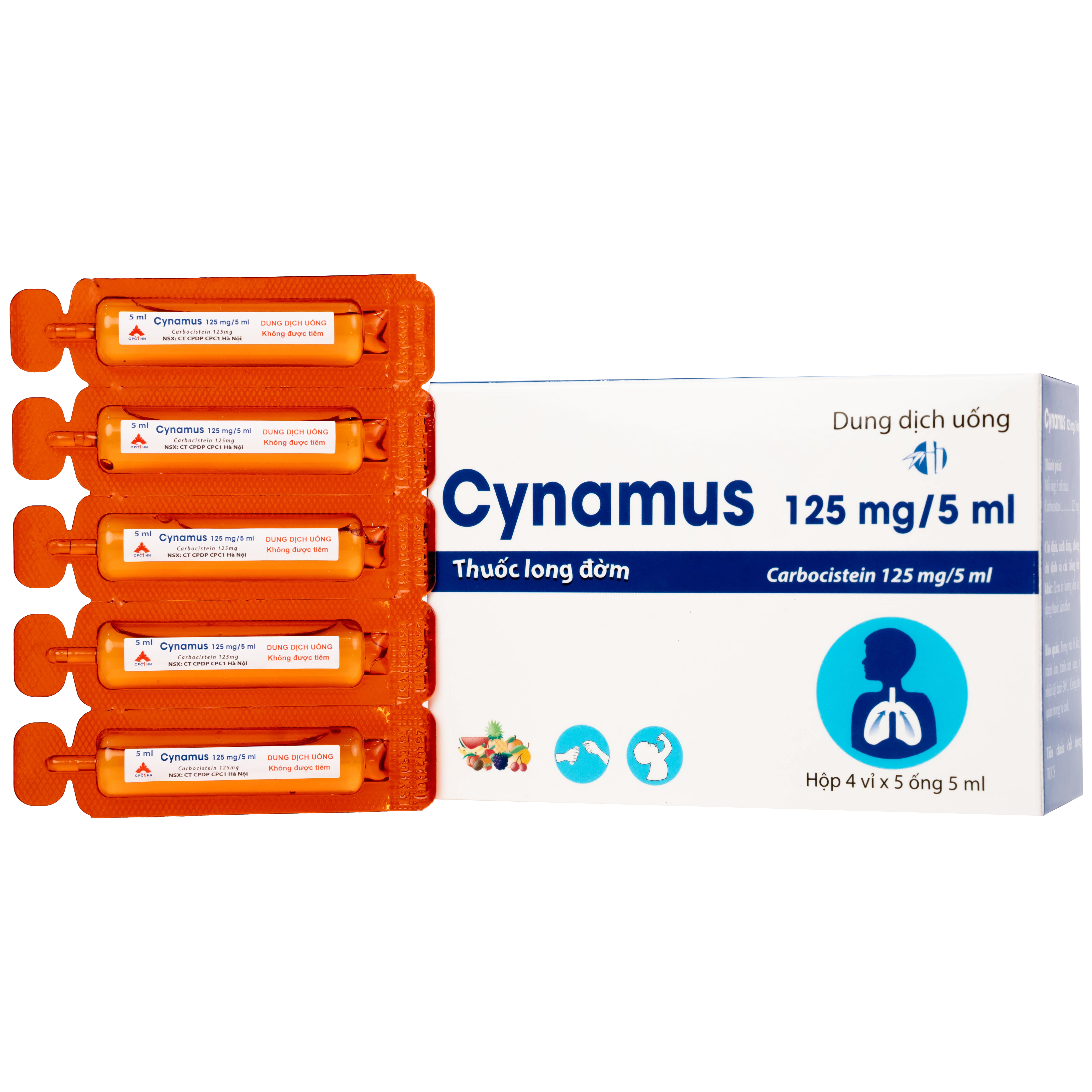 Dung dịch uống Cynamus 125mg/5ml CPC1HN dùng khi ho có đàm, tăng tiết ...