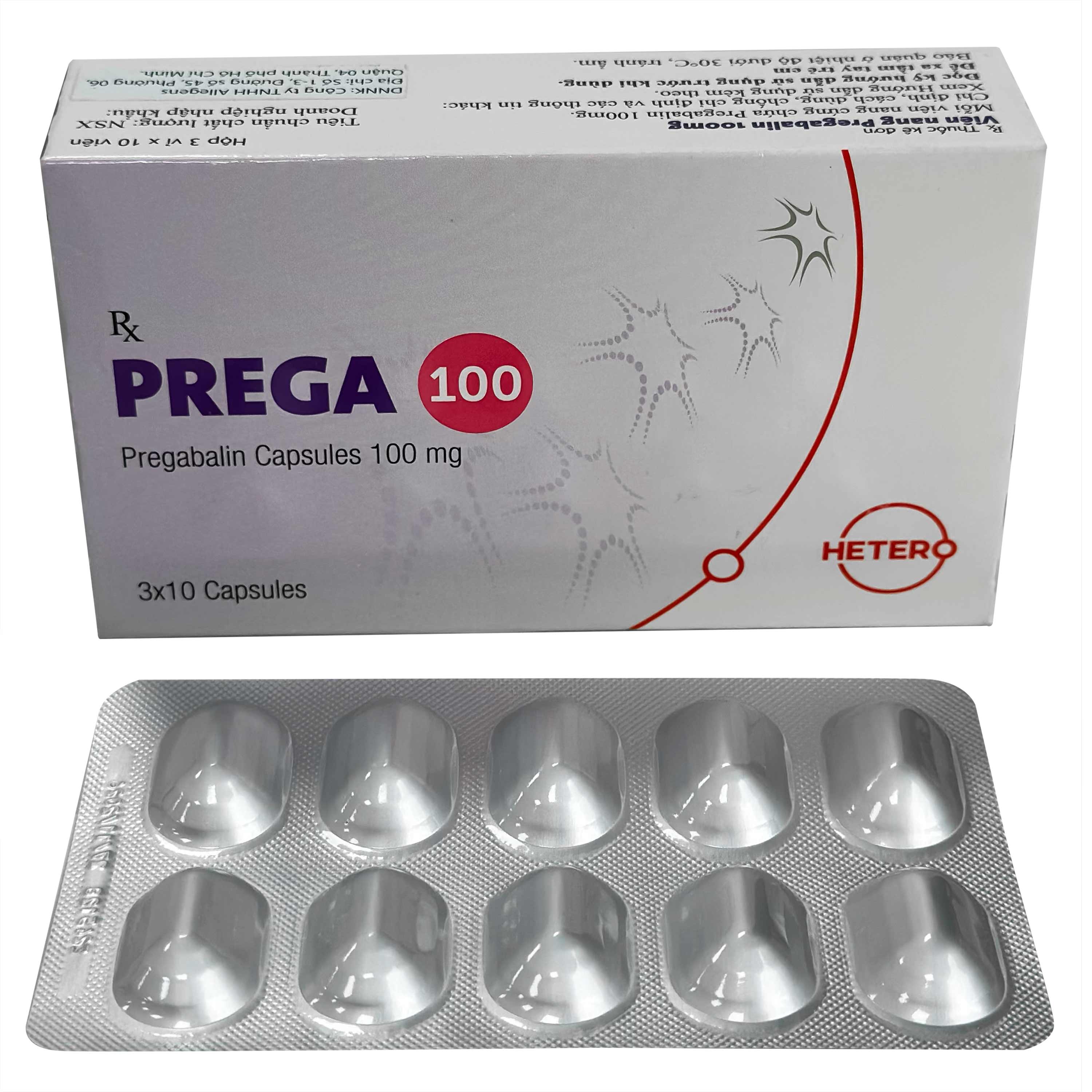 Thuốc Prega 100 Hetero điều trị bệnh đau dây thần kinh ngoại biên (3 vỉ ...