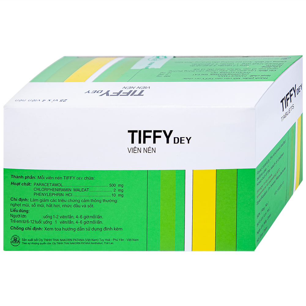 Tiffy Dey trị cảm cúm, sổ mũi, hắt hơi (25 vỉ x 4 viên)