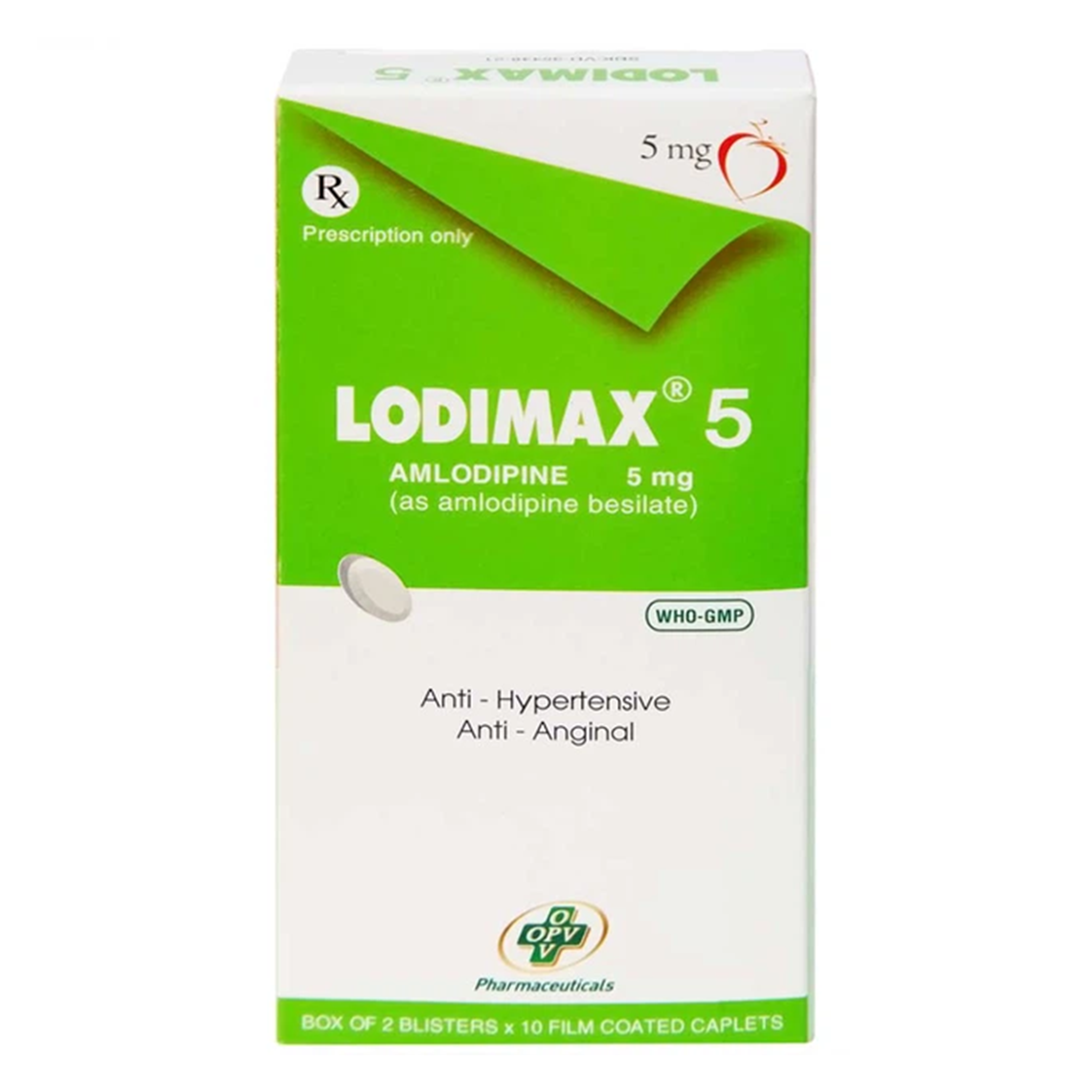 Thuốc Lodimax 5mg điều trị tăng huyết áp, đau thắt ngực (20 viên)