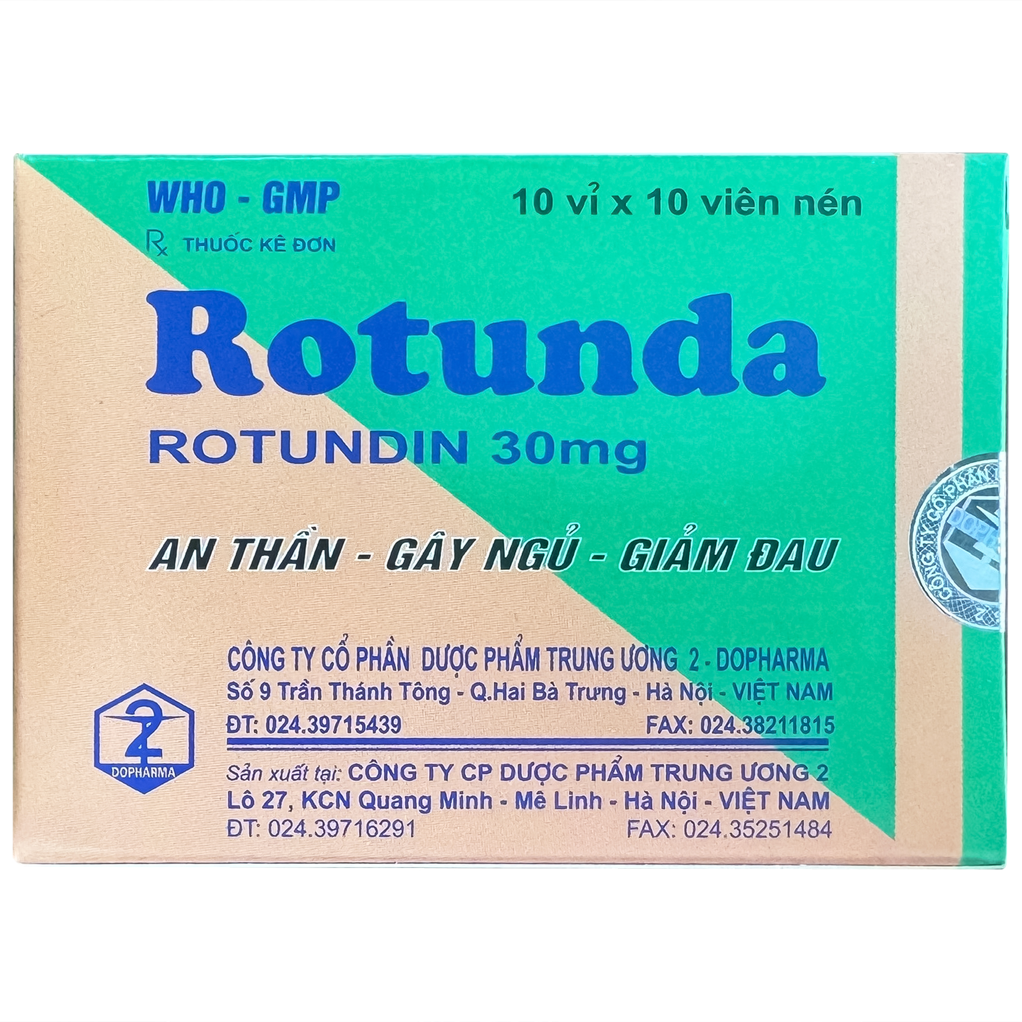 Thuốc Rotunda 30mg TW3 điều trị mất ngủ (10 vỉ x 10 viên)