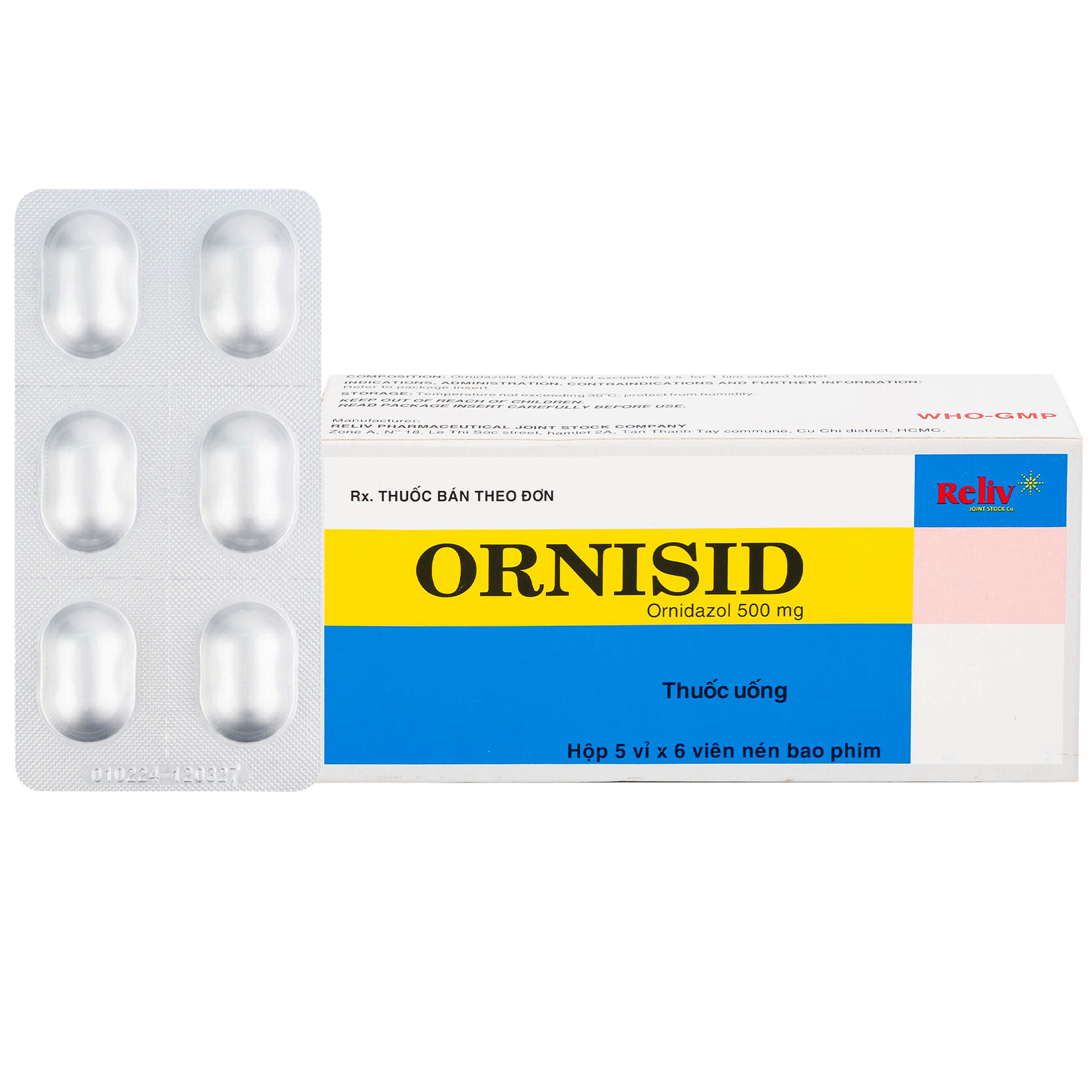 Thuốc Ornisid 500mg Reliv điều trị nhiễm amip ở ruột và gan (5 vỉ x 6 ...