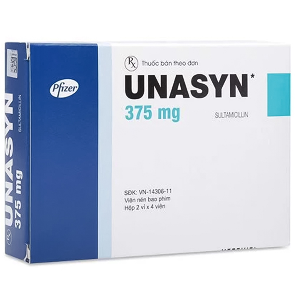 Thuốc Unasyn 375mg Pfizer trị nhiễm khuẩn hô hấp (2 vỉ x 4 viên)